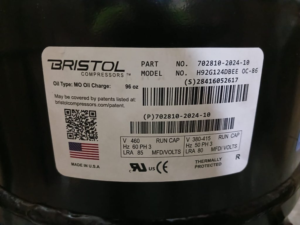 Bristol Admiral Compressor Capacity 8 Ton Model H2NG124DBE R22 | Cool N ...