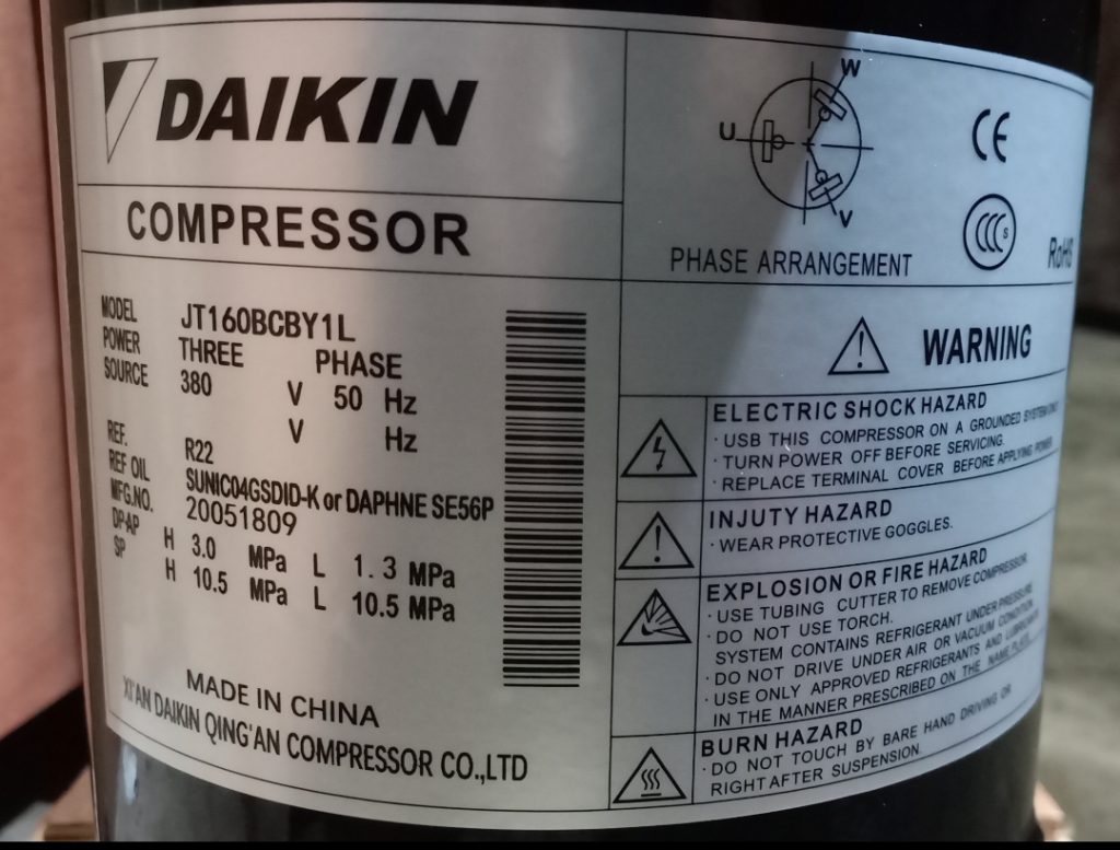 Daikin Scroll Compressor Capacity 4 Ton Model JT160BCBY1L | Cool N Fresh