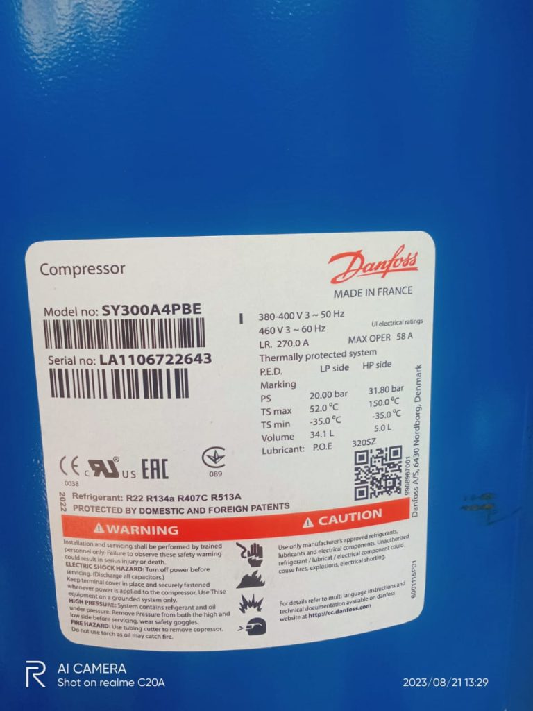 Danfoss Scroll Compressor Capacity 21 Ton Model SY300A4PBE Multi Gas ...