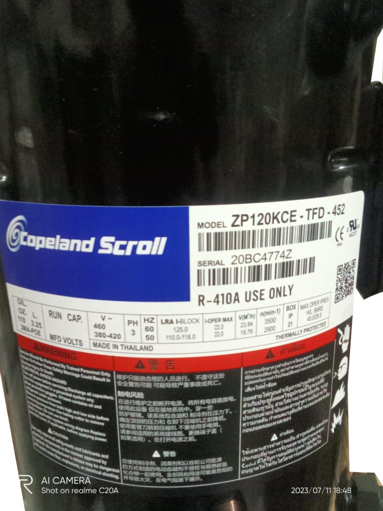 Copeland Scroll Compressor Capacity 8 Ton Model ZP120KCE-TFD-522 R410A ...