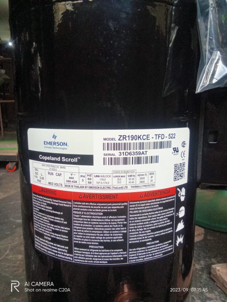Copeland Scroll Compressor Capacity 13 Ton Model ZR190KCE-TFD-522 Multi Gas | Cool N Fresh