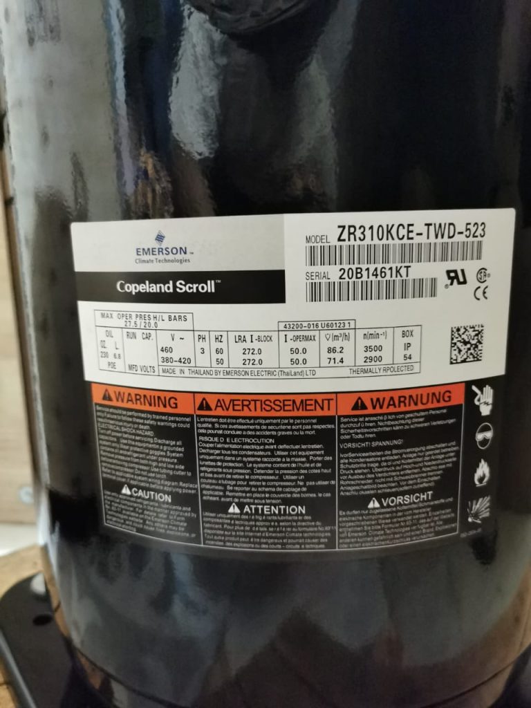 Copeland Scroll Compressor Capacity 21 Ton Model ZR310KCE-TFD-522 Multi ...