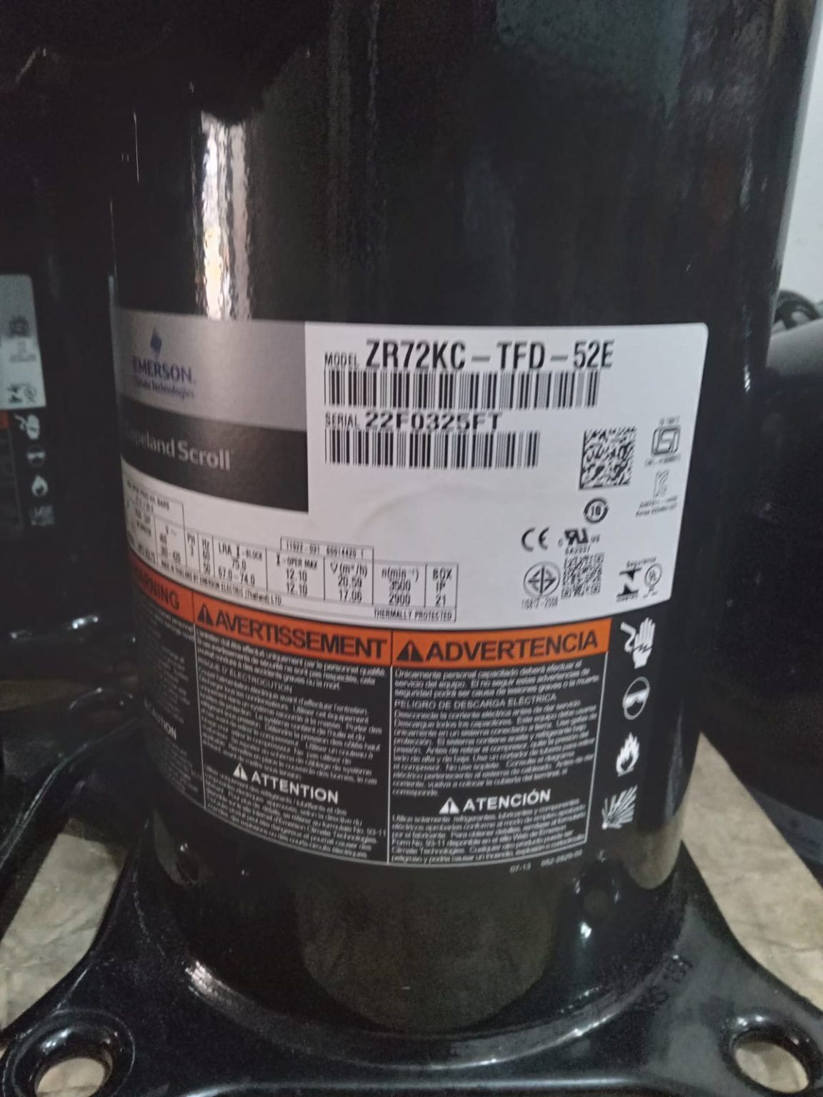Copeland Scroll Compressor Capacity 5 Ton Model ZR72KC-TFD-522 R22 | Cool N Fresh