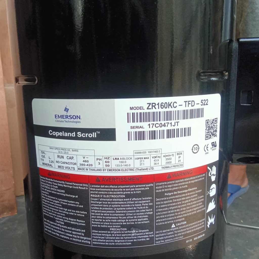 Copeland Scroll Compressor Capacity 11 Ton Model ZR160KC-TFD-522 R22 ...