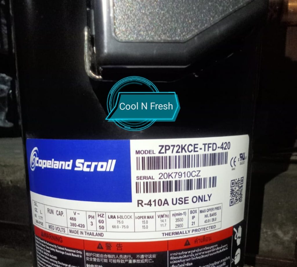 Copeland Scroll Compressor Capacity 5 Ton Model ZP72KCE-TFD-420 R410A | Cool N Fresh