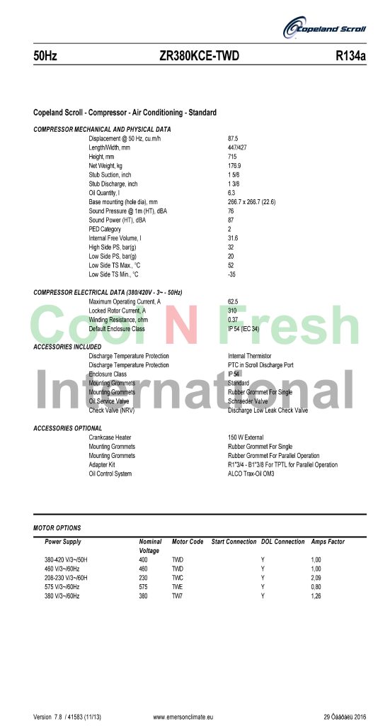 Copeland Scroll Compressor Capacity 25 Ton Model ZR380KCE-TWD-523 Multi ...