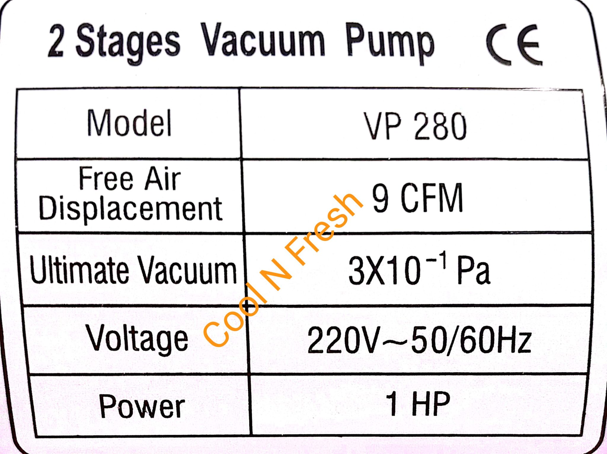 2 Stages Vacuum Pump Capacity 1 HP | Cool N Fresh